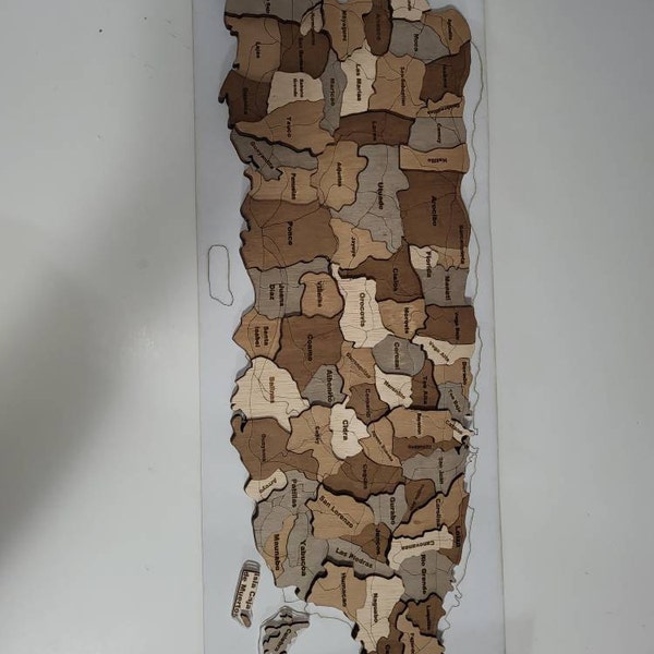 Laser-cut Wood Map of Puerto Rico – 3D Counties & Road Map Wall Hanging ...