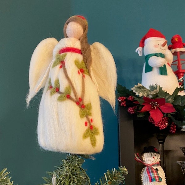 Needle Felt Holly Angel Tree Topper, Waldorf Inspired, Christmas Tree ...