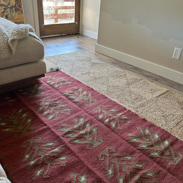 Handmade Red and Natural Hemp Jute Rungs-extra Large Jute Rugs Red Jute ...