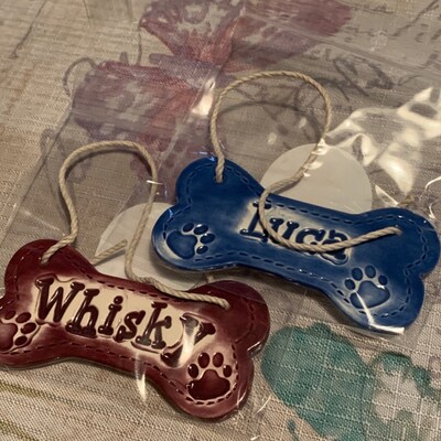 Personalized Ceramic Dog Bone Christmas Ornament, Custom Clay Dog Bone ...
