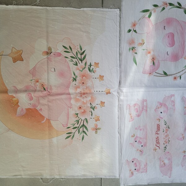 Pig Fabric Panel for Baby Quilts, Cute Pig Decor, Farm Animal Print ...