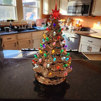 RJ Legend 15-inch Ceramic Tree Decoration Multicolor Bulbs Silver Tree ...
