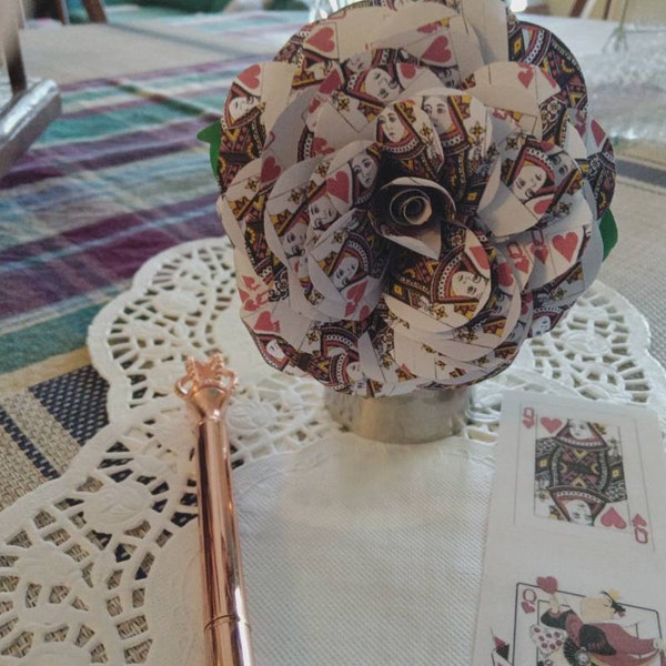 Queen of Hearts Playing Card Paper Flower, Unique Handmade - Etsy