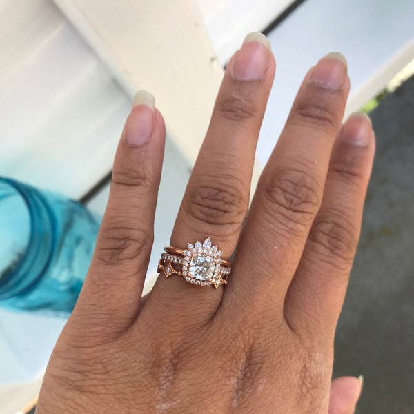 Natural Diamond Nesting Wedding Band . to Match With Cushion Shaped ...