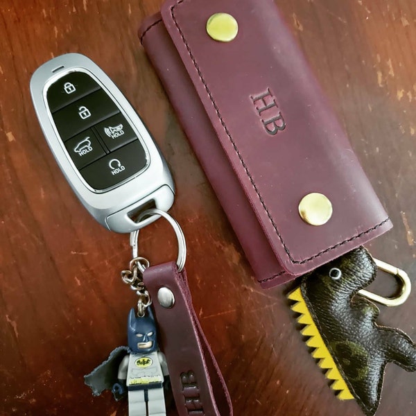 Purple Key Case, Leather Key Pouch, Personalized Keychain, Custom Key ...