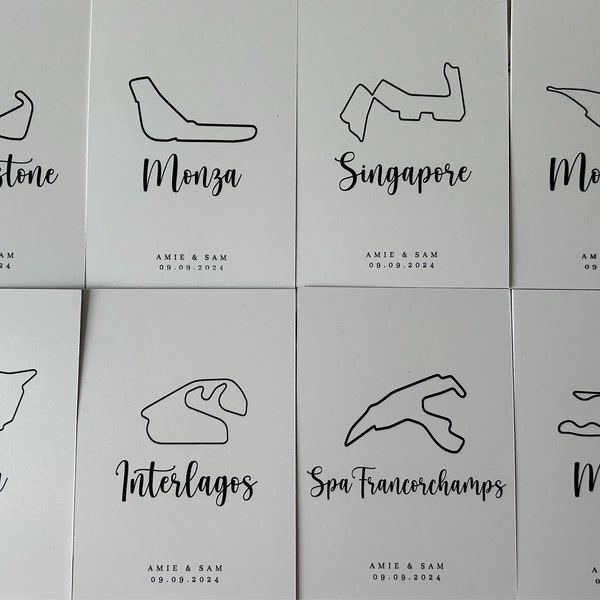 F1 RACETRACK THEMED Wedding Table Numbers, Modern Table Name Sign Grand ...