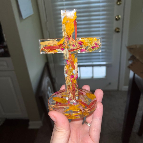 Funeral Flower Petal Memorial Cross Epoxy Memorial Flower Keepsake ...