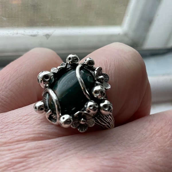 Bloodstone Mushroom Garden, Silver Mushroom Ring, Mushroom and Flower ...