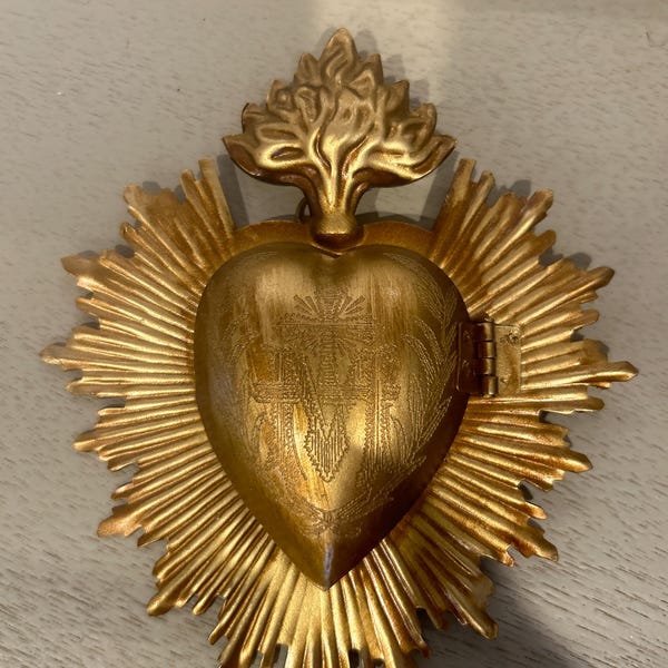 Sacred Heart, Milagro Heart, Antique Gold Heart Box, Catholic Heart ...