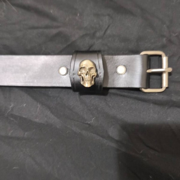 Aged Leather Belt Studded. Skull Loop Design. 2 Inches Wide. BLACK - Etsy
