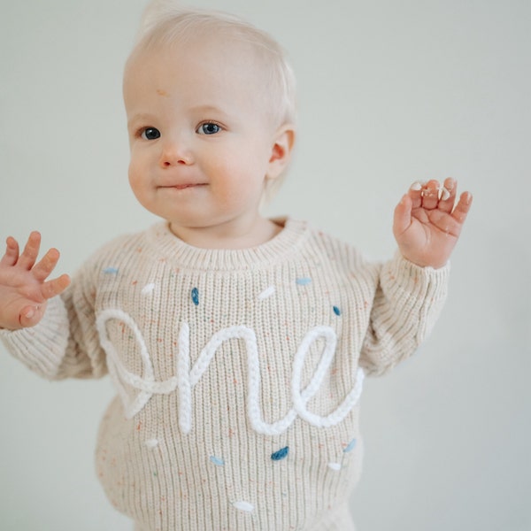 Personalized Hand Embroidered Baby and Toddler Birthday Sweater, One ...