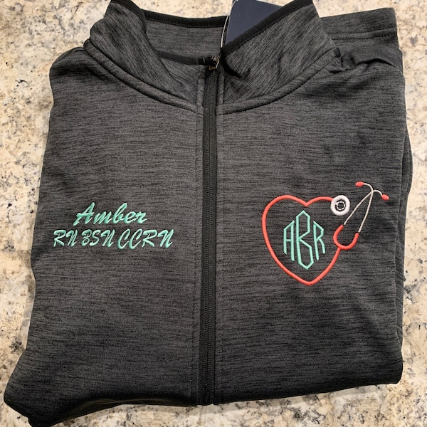 Nurse Name Personalized Jacket, Heart Stethoscope Credentials Full Zip ...