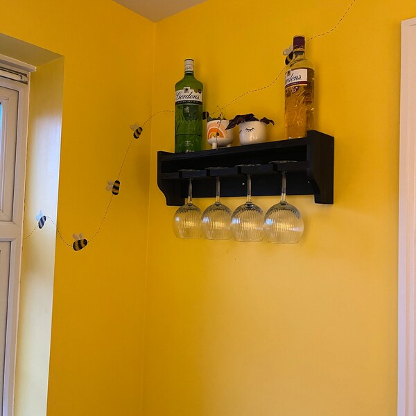 Grey Rustic Wooden Gin Shelf to Hold 4 Glasses/bottles Wall Mounted ...