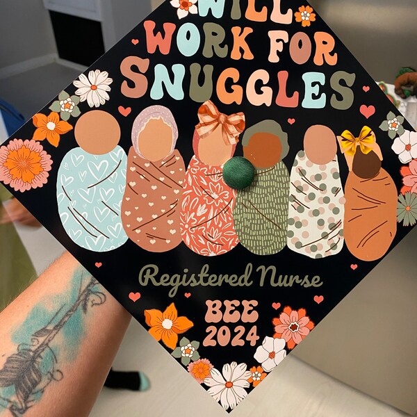 Will Work for Snuggles Graduation Cap Topper, Customized Nicu Nurse Cap ...