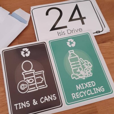 Mixed Set of Recycling Bin Sign Sticker Labels Full Set of 8 Self ...
