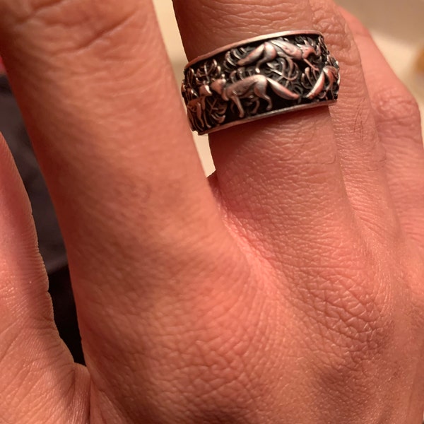 Fox Men Band Ring, Fox Silver Jewelry, Fox Silver Band, Animal Ring ...