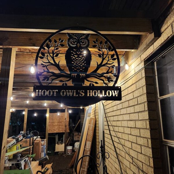 Custom Owl Metal Sign, Owl Monogram Sign, Owl Wall Decor, Outdoor Decor ...