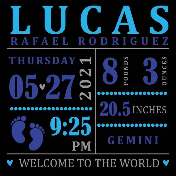 Birth Announcement SVG. With Fonts. Template, Customizable, Personalize ...