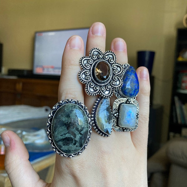 Wholesale Lot 925 Sterling Silver Plated Rings Natural Cabochon ...