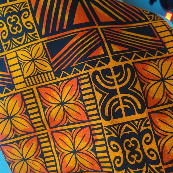 Traditional Polynesian Tapa Checkered Design Fabric| Cotton Light ...