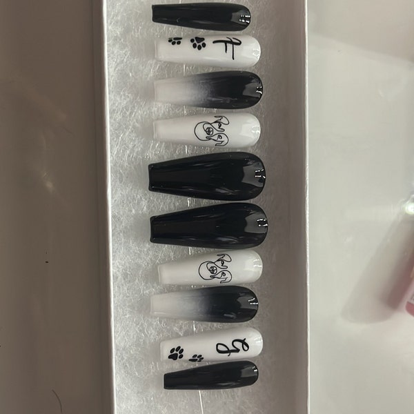 Dog Nails | Dog Face and Paws Black and White Press on Nails | Luxury ...