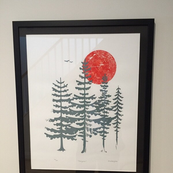 Evergreen Trees Screenprint, Art Print Woods Silkscreen, Minimalist ...