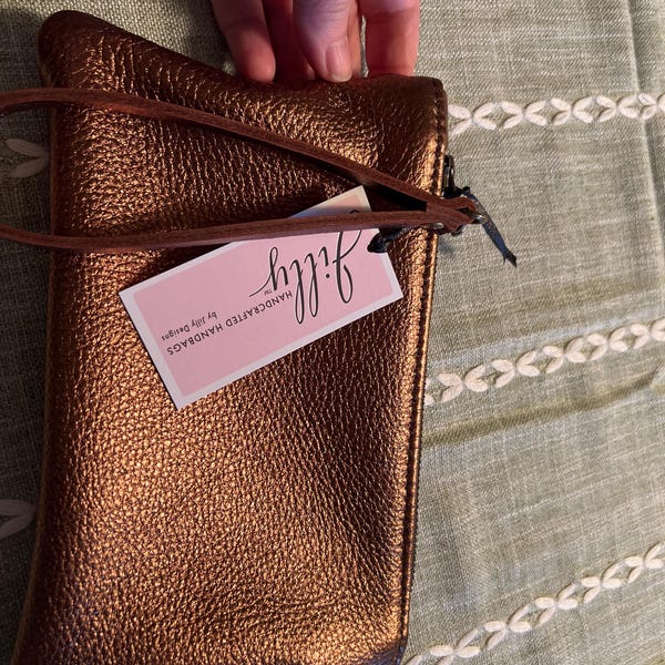 Leather Zipper Clutch With Attached Wrist Strap, Minimal Wristlet, Cell ...