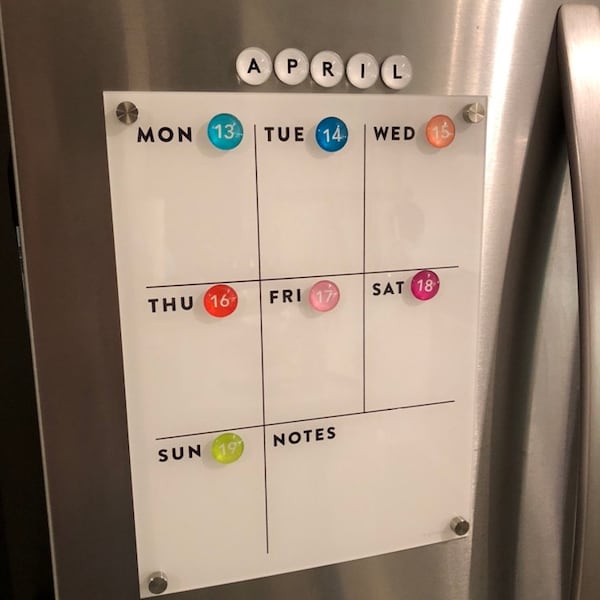 Magnetic Acrylic Fridge Calendar | Dry Erase Weekly Planner | Lucite ...