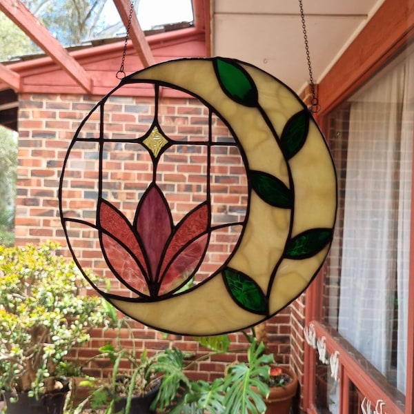 Moon Lotus Flower Stained Glass Pattern, Beginner Stained Glass ...