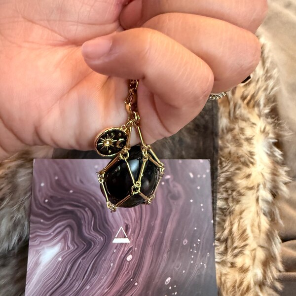 Black Obsidian Crystal Cage Necklace Dark Academia Aesthetic Necklace ...