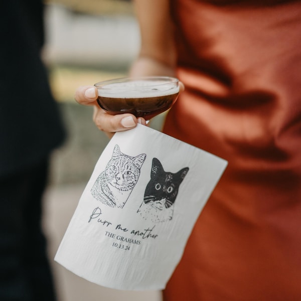 Personalized Illustrated Cat Wedding Napkins, Bridal Shower, Engagement ...