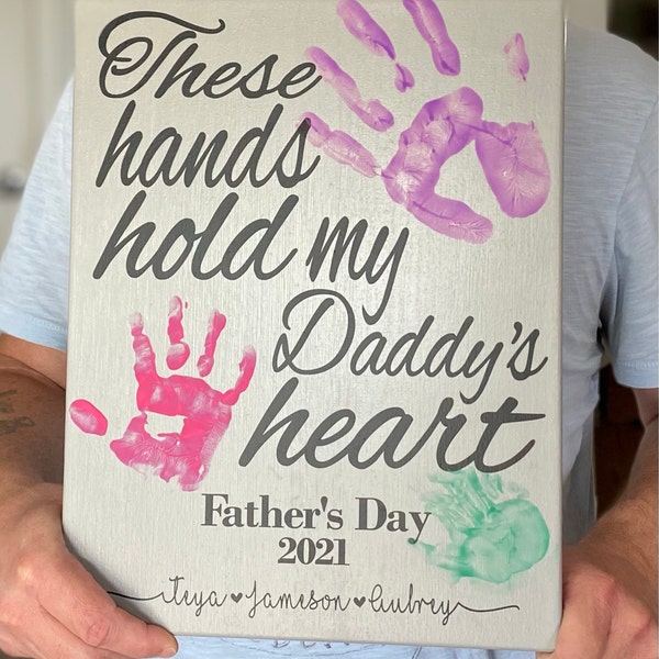 Personalized Hand Print Canvas Handprint Gift for Him Dad Birthday Gift ...
