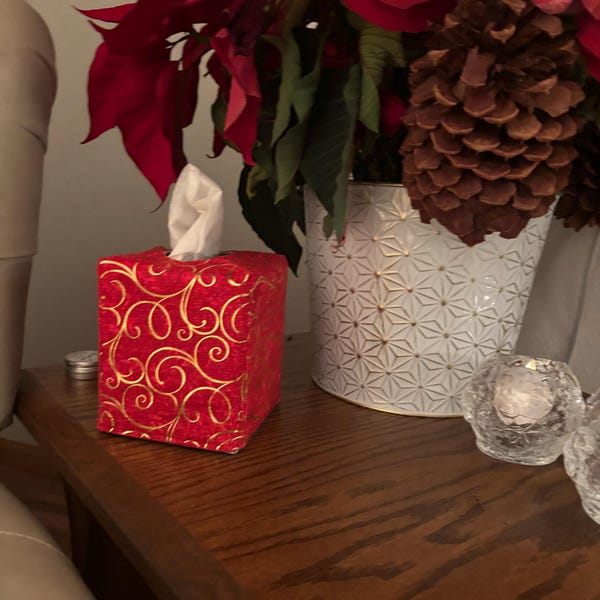 Snowflakes, Silver, Red Tissue Box Cover, Square Fabric Tissue Box ...