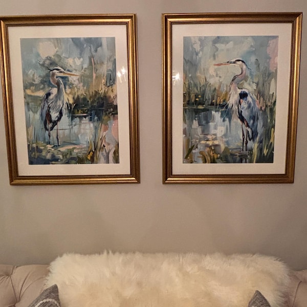 Blue Heron Marsh Paintings, Abstract Bird Painting, Bird Oil Painting ...