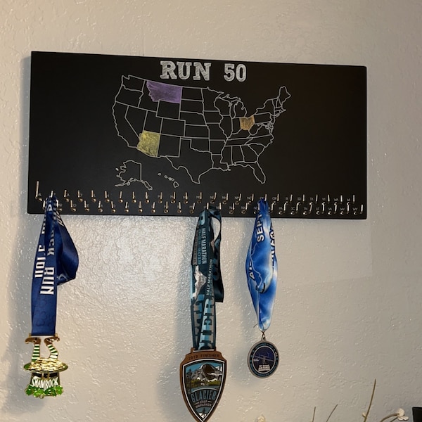 50 States Medal Holder With Race Bib Holder Clips and 50 Hooks on ...