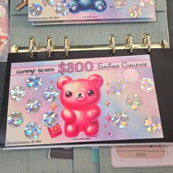 50-1000 Gummy Bear Savings Challenge Scratchers | Kawaii Cute Rainbow ...