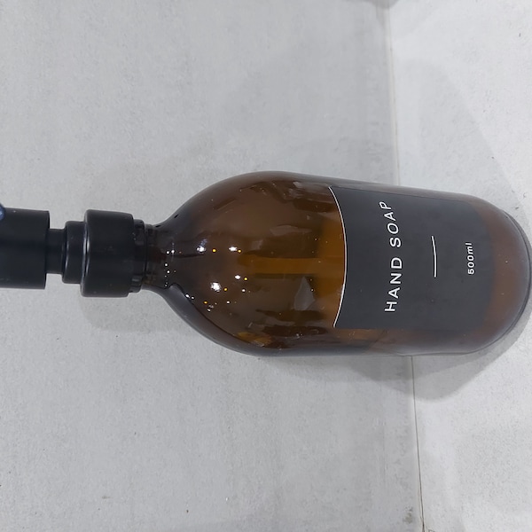 Amber Glass Soap Dispenser - Refillable Bottle With Metal Pump & Label ...
