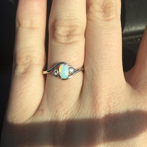 Opal Ring, Womens Fire White Opal Ring Silver, Dainty Bypass Opal Wedding Ring, Engagement Opal ...
