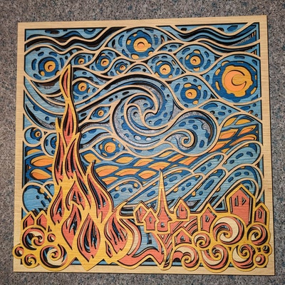 Starry Night Van Gogh 3D Svg Mandala Files, Multilayer Panel for Laser ...