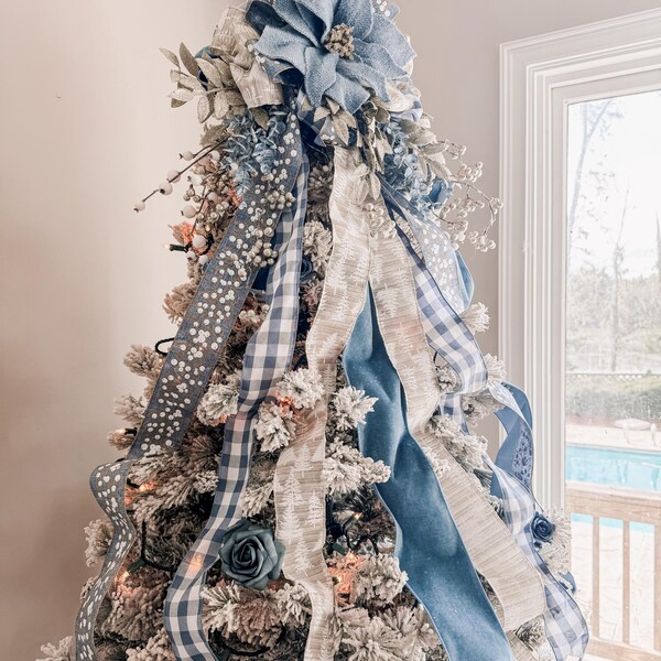 READY TO SHIP! Dusty Blue Luxury Christmas Tree Topper, Blue Willow,old ...