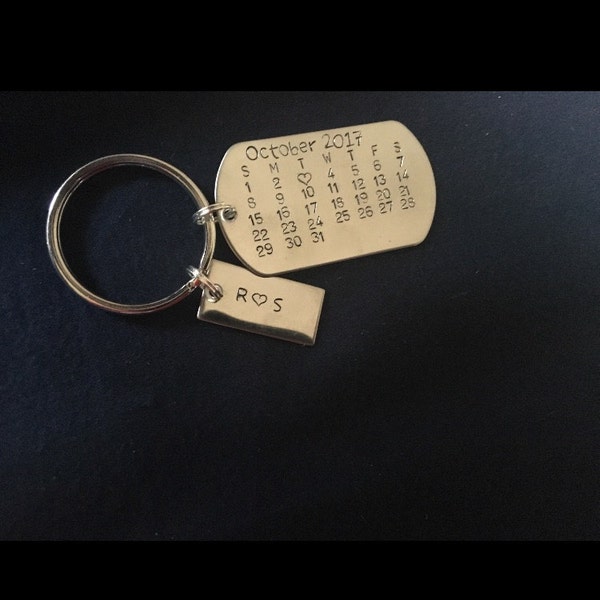 Personalized Hand Stamped Calendar Keychain With Extra Blank, I Love ...