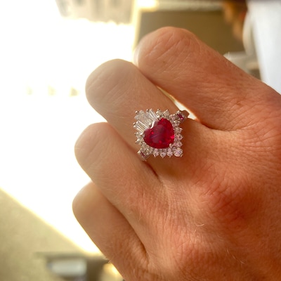2.10 Ct Stunning Lovable Red Heart Cut Diamond Ring, Prong Set Ring, CZ ...