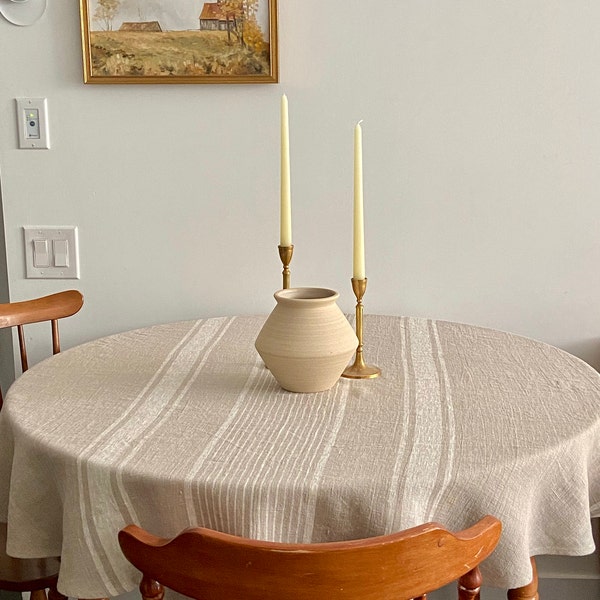 Heavy Linen Tablecloth for Easter Table - French Style Striped Washed ...