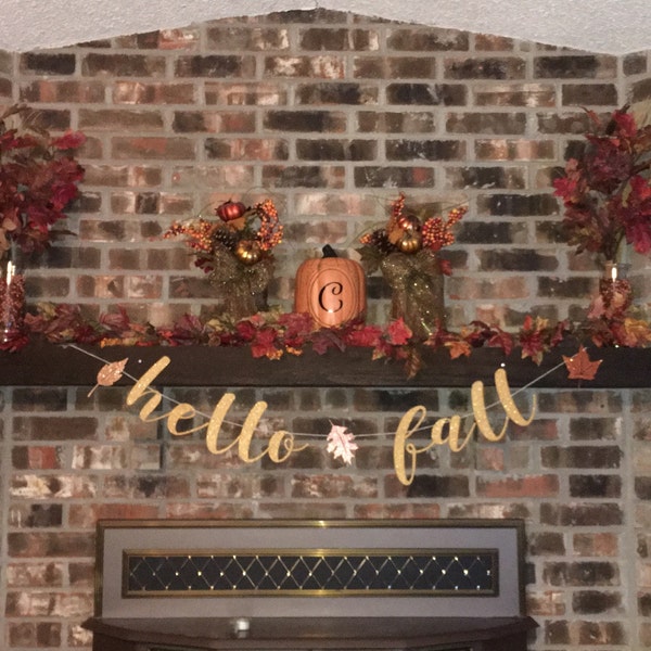 Hello Fall Banner, Fall Banner, Thanksgiving Decorations, Gold Glitter ...