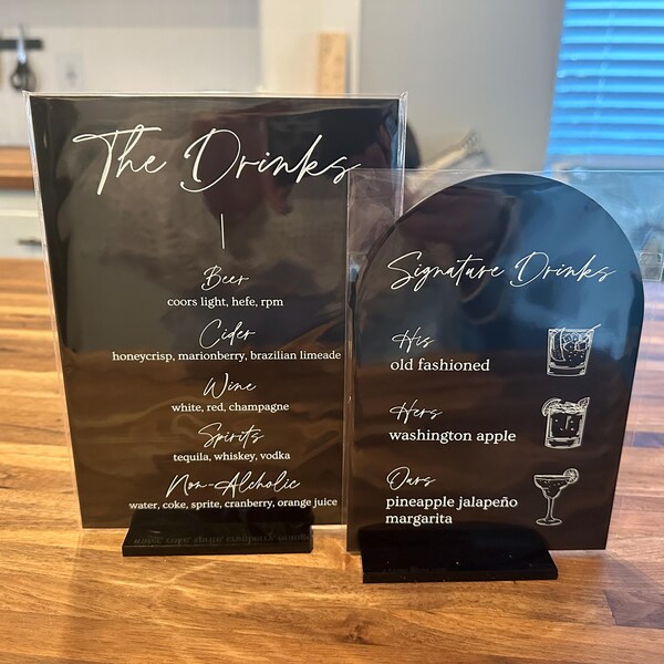 Double Arch Bar Menu Sign Personalized Drinks Custom Acrylic Bar Menu ...
