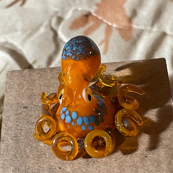 Blown Glass Orange and Blue Octopus Glass Figurine Octopus Glass Ocean ...