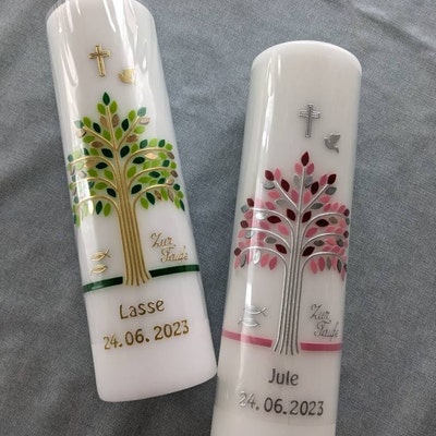 Candle Christening Tree of Life With Rainbow Leaves, Doves, Fish ...