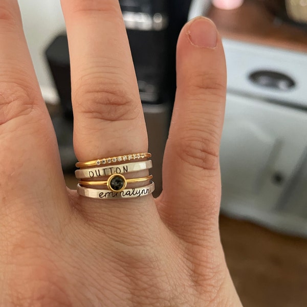Personalized Stackable Name Rings Set | Fine Silver and Gold-filled ...