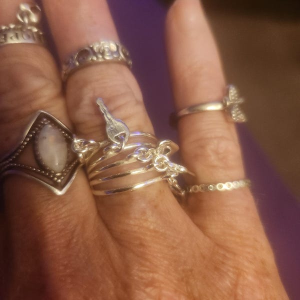 Charms Ring for Women Religious Ring Gift for Mom Real Silver Ring Saint Medal Ring Stackable ...