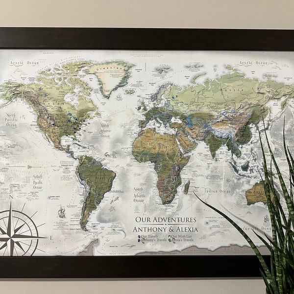 Nautilus World Map Push Pin, World Map Wall Art With USA National Parks ...